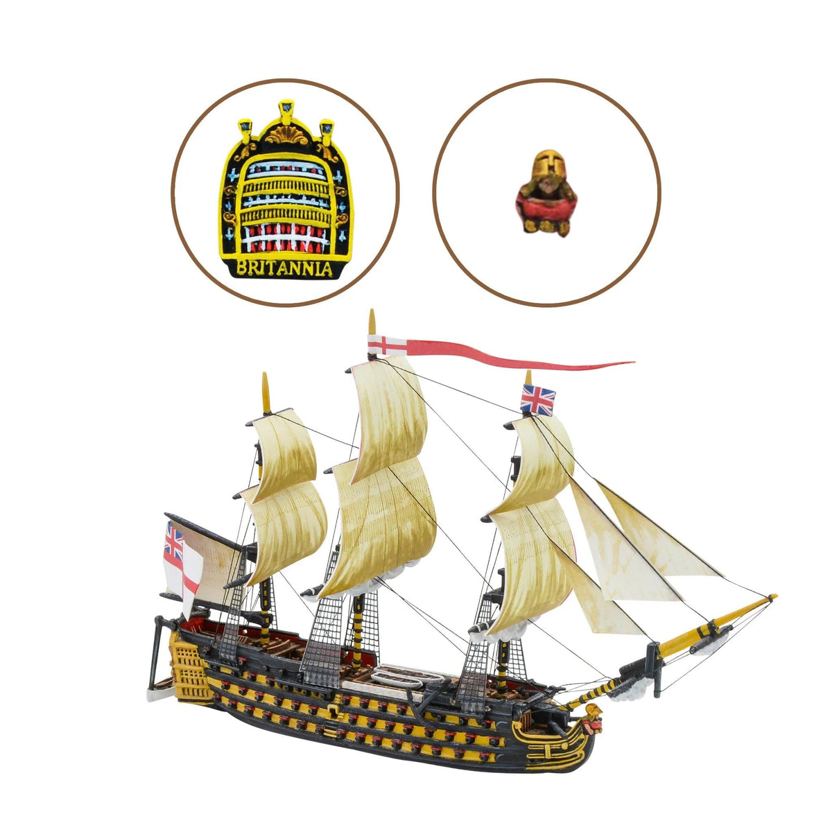 HMS Britannia (Royal Navy 1st Rate) - Ship with Figure Head & Back ...